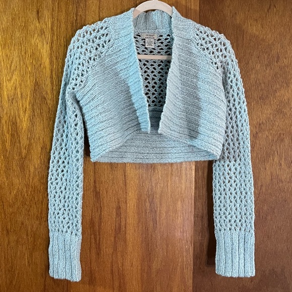 Guess | Sweaters | Guess Ice Blue Cropped Sweater W Silver Glitter ...
